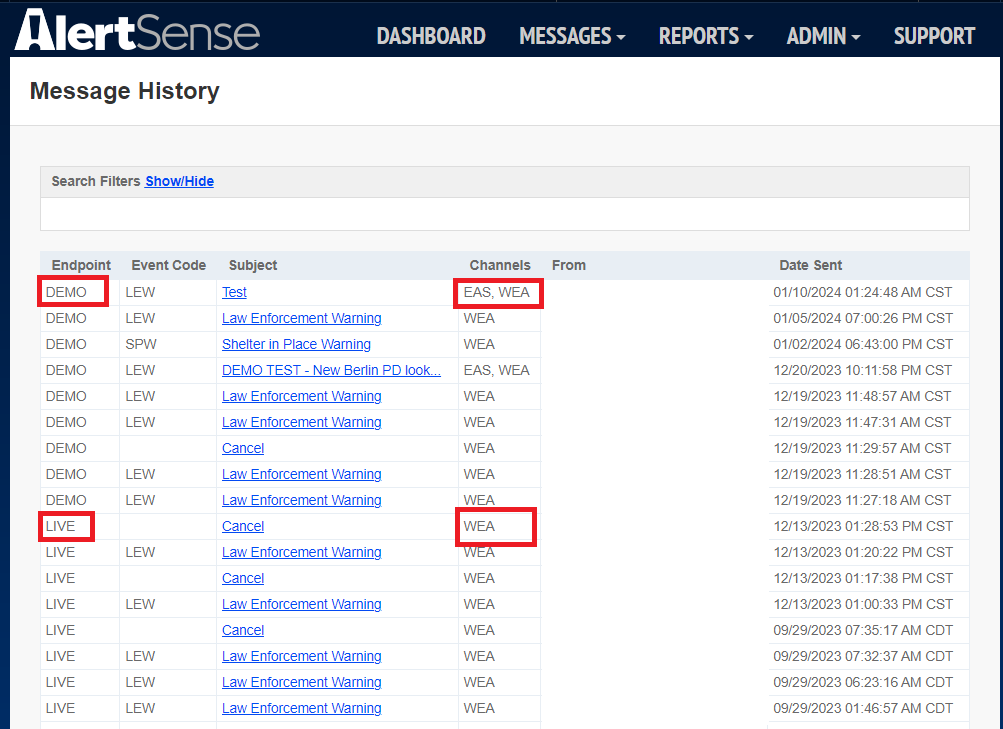 IPAWS : Alert History