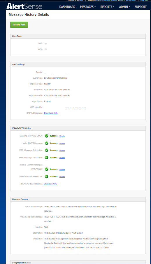 IPAWS : Alert History
